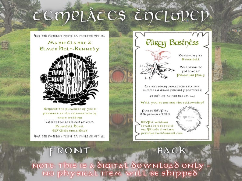 Middle Earth Wedding Invitation Template | Elven, Hobbit, Rustic ...