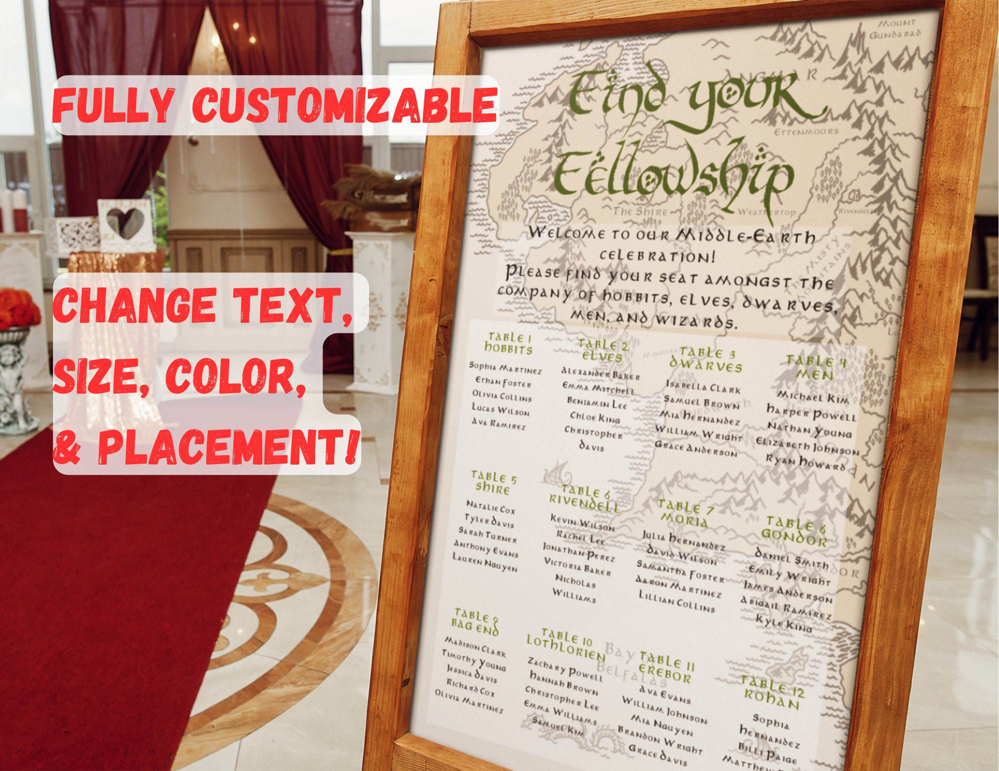 LOTR Wedding Seating Chart Instant Download Digital Canva Editable ...