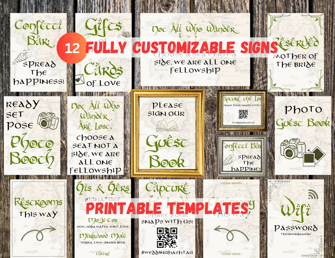 LOTR Wedding Signage Instant Download Digital Canva Editable Template ...