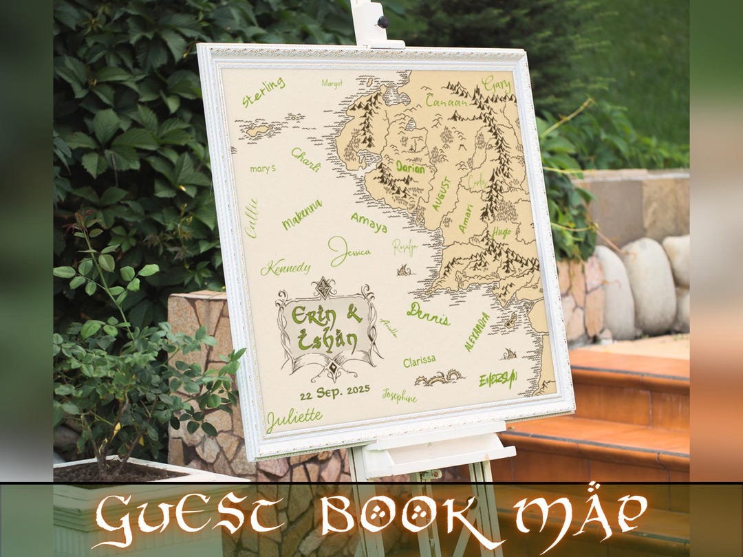 Fantasy Wedding Guest Book Map Template | Editable Canva Design With ...