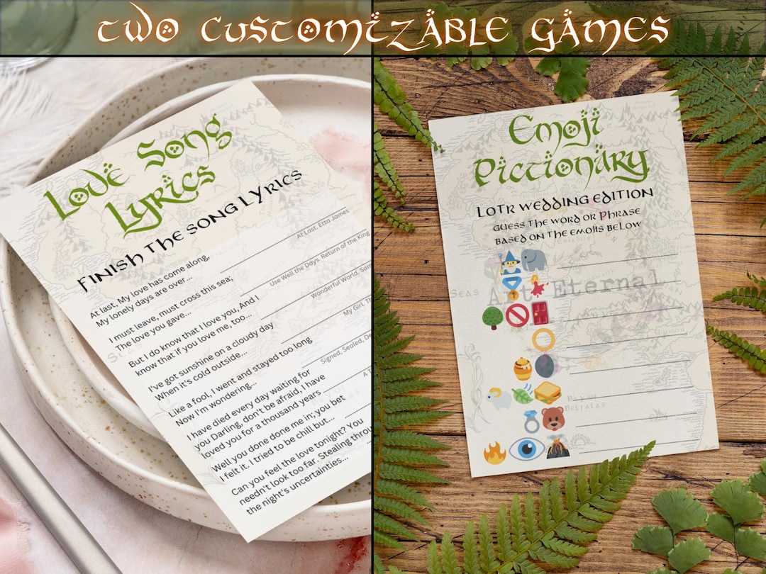 Elven Wedding Games: Emoji Pictionary & Love Song - Middle Earth (canva ...