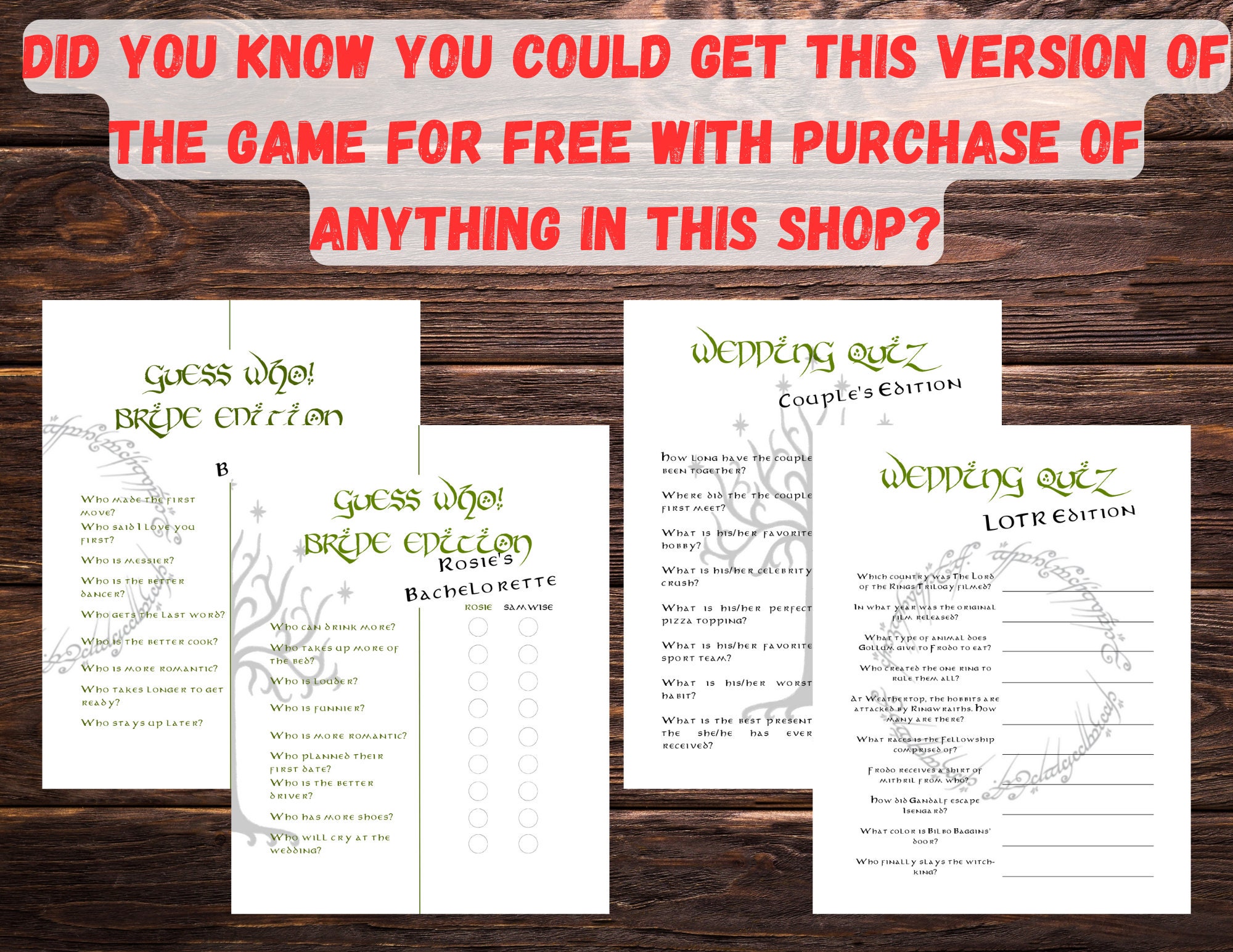LOTR Wedding Shoe Game Instant Download Digital Canva Editable Template ...