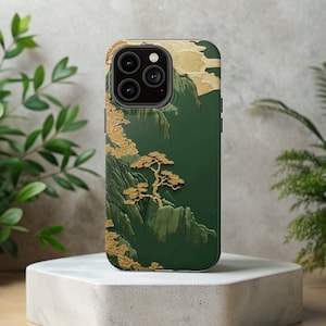 Magsafe Asian Chinese Embroidery Phone Case Green Landscape Tough Phone ...