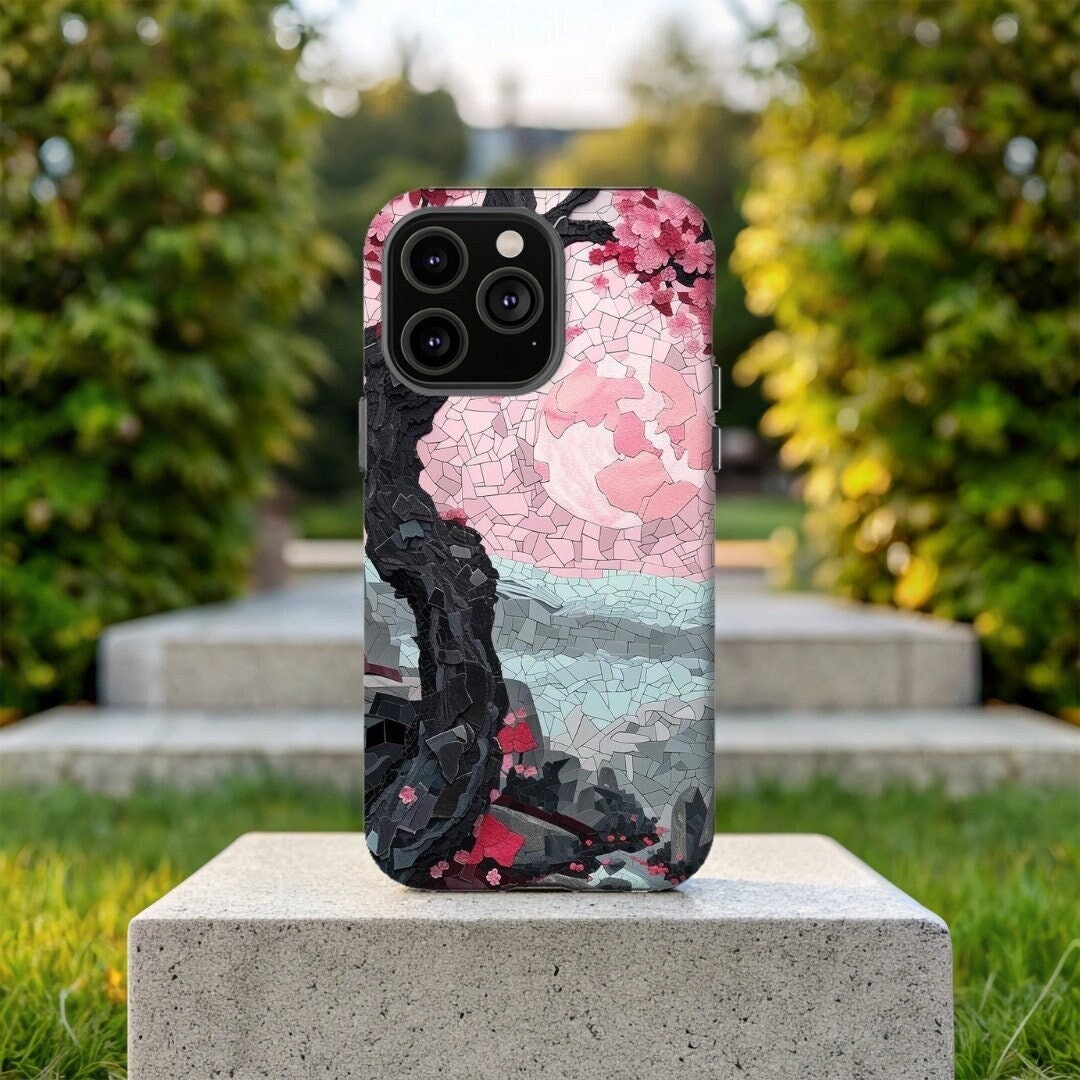Stained Glass Cherry Blossom Phone Case, Asian Art, Magsafe Compatible ...