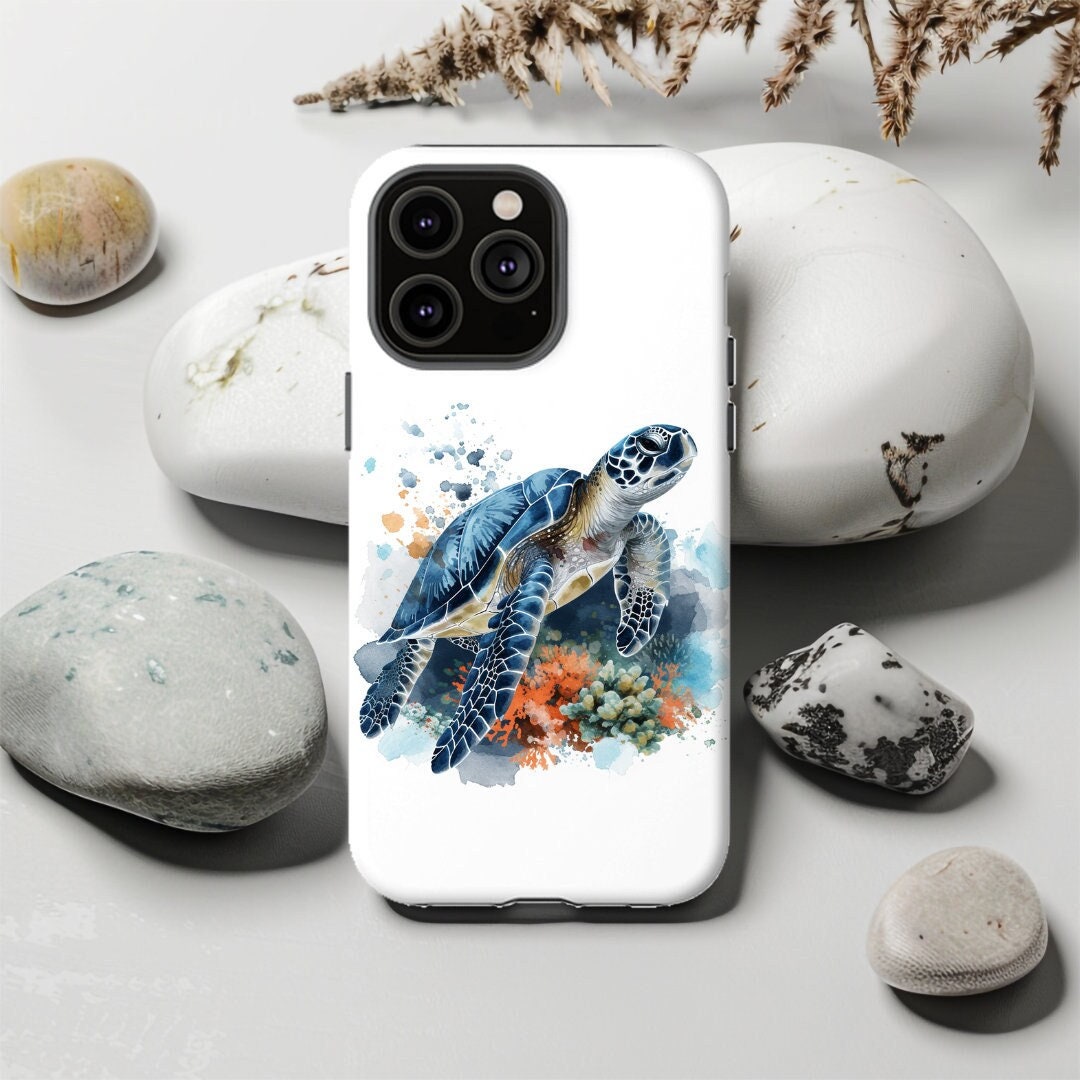 Watercolor Sea Turtle Coral Reef Sea Life Hawaiian Tough Phone Case ...