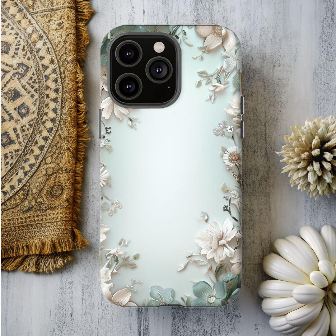 Magsafe Floral Frame Border White Flowers Realistic Elegant Art Tough ...