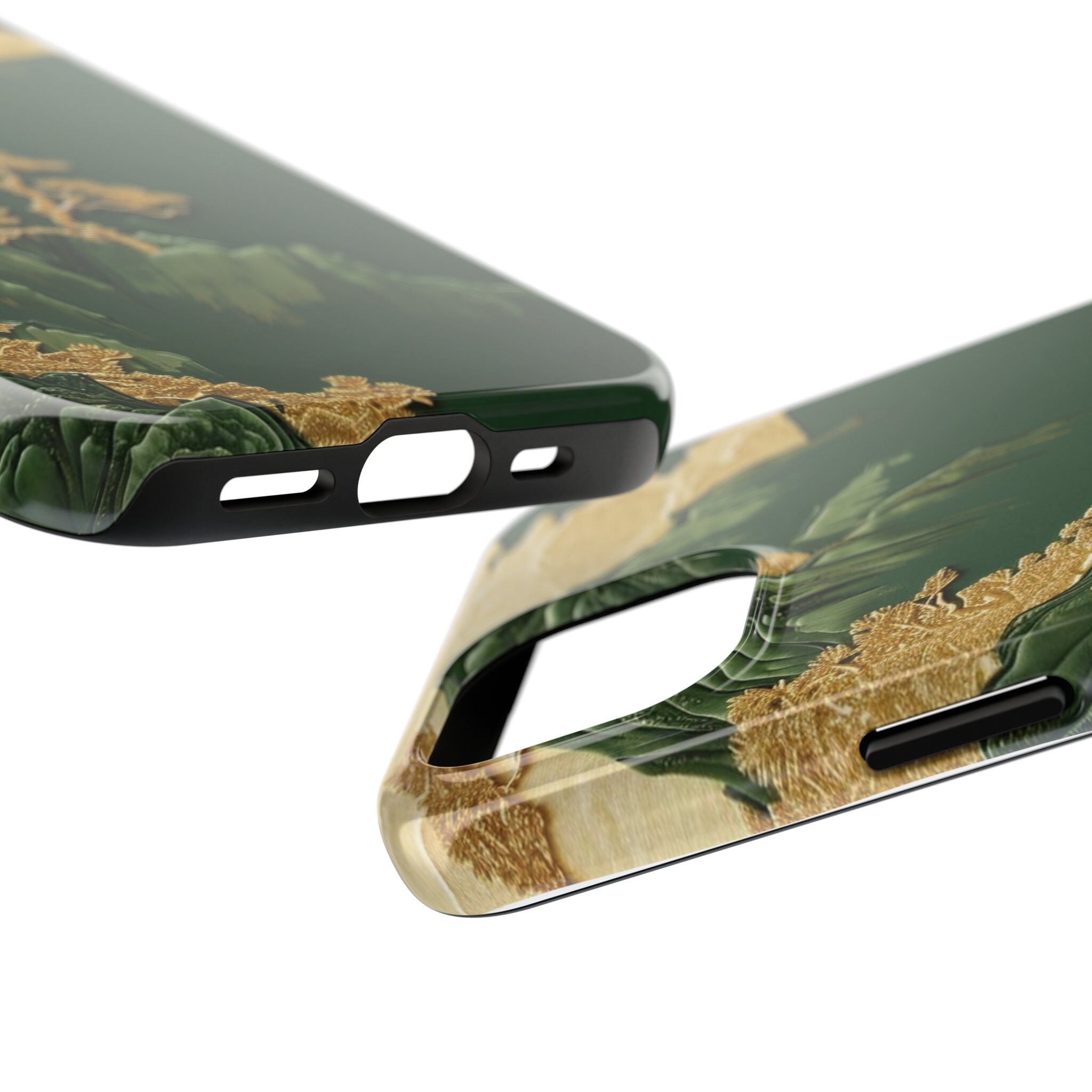Magsafe Asian Chinese Embroidery Phone Case Green Landscape Tough Phone ...