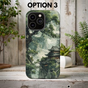 Magsafe Asian Chinese Embroidery Phone Case Green Landscape Tough Phone ...