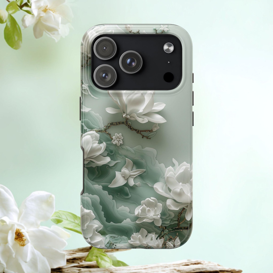 Jade Magnolia Phone Case, Asian Floral Art Design for iPhone & Samsung ...