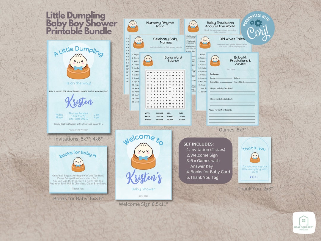 Dumpling Baby Shower Theme, Baby Boy Baby Shower Invitation, Little ...