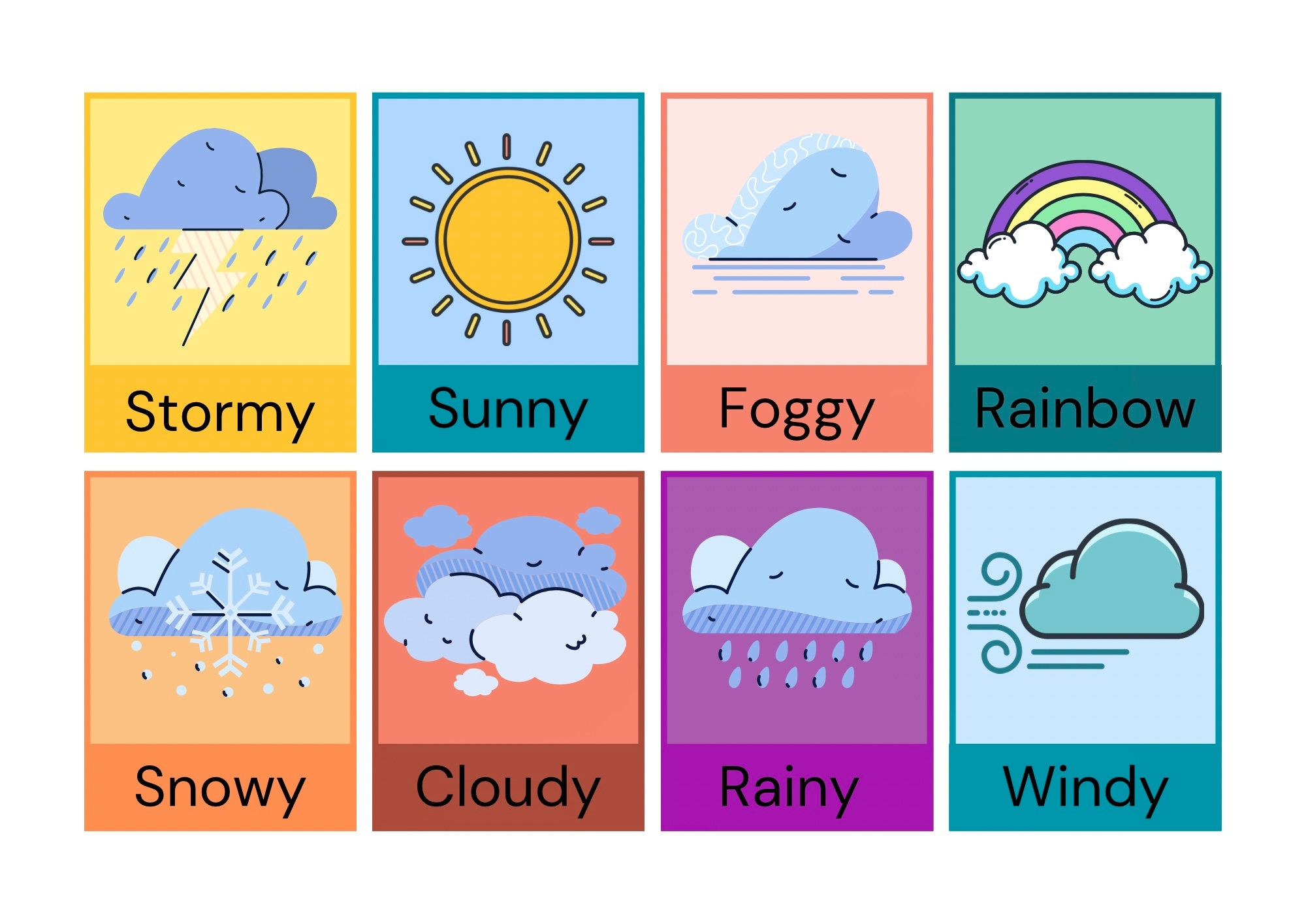 Weather Flashcards Kids Flashcards Educational Flashcards Colorful ...
