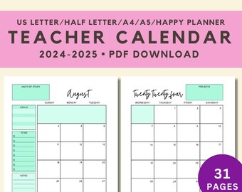 Teacher Calendar Pages 24-25, Printable Teacher Calendar, PDF Teacher ...