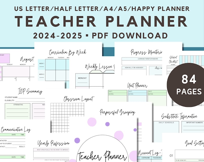 Teacher Planner 2024-2025, Printable Lesson Planner, PDF Teacher ...