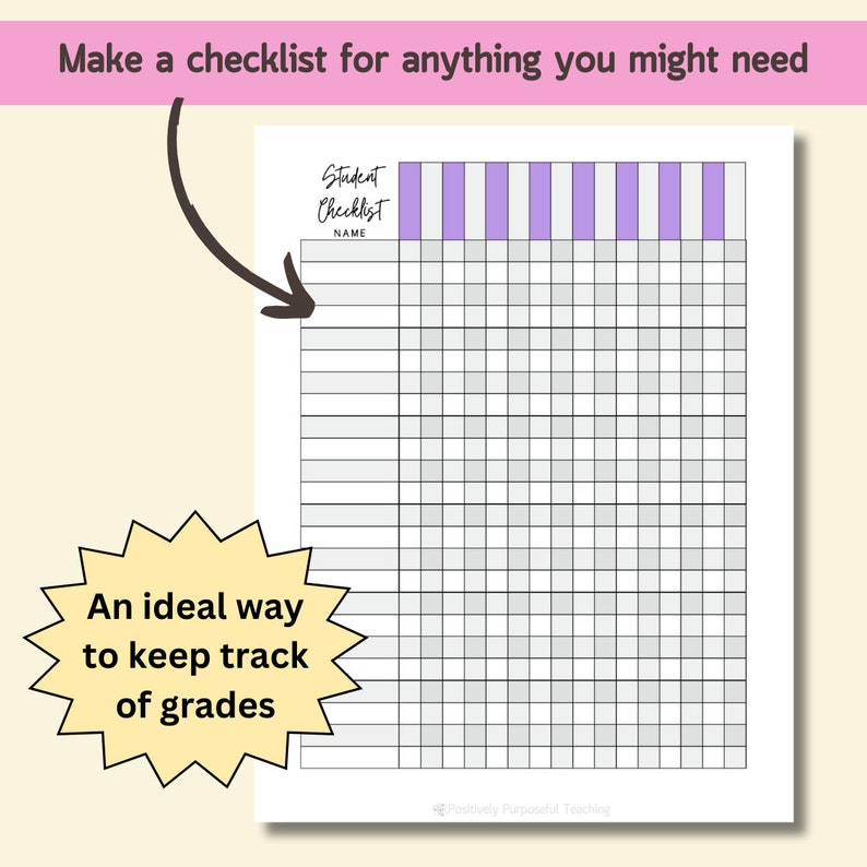 Student Checklist Pages, Printable Checklist, Gradebook, PDF Teacher ...