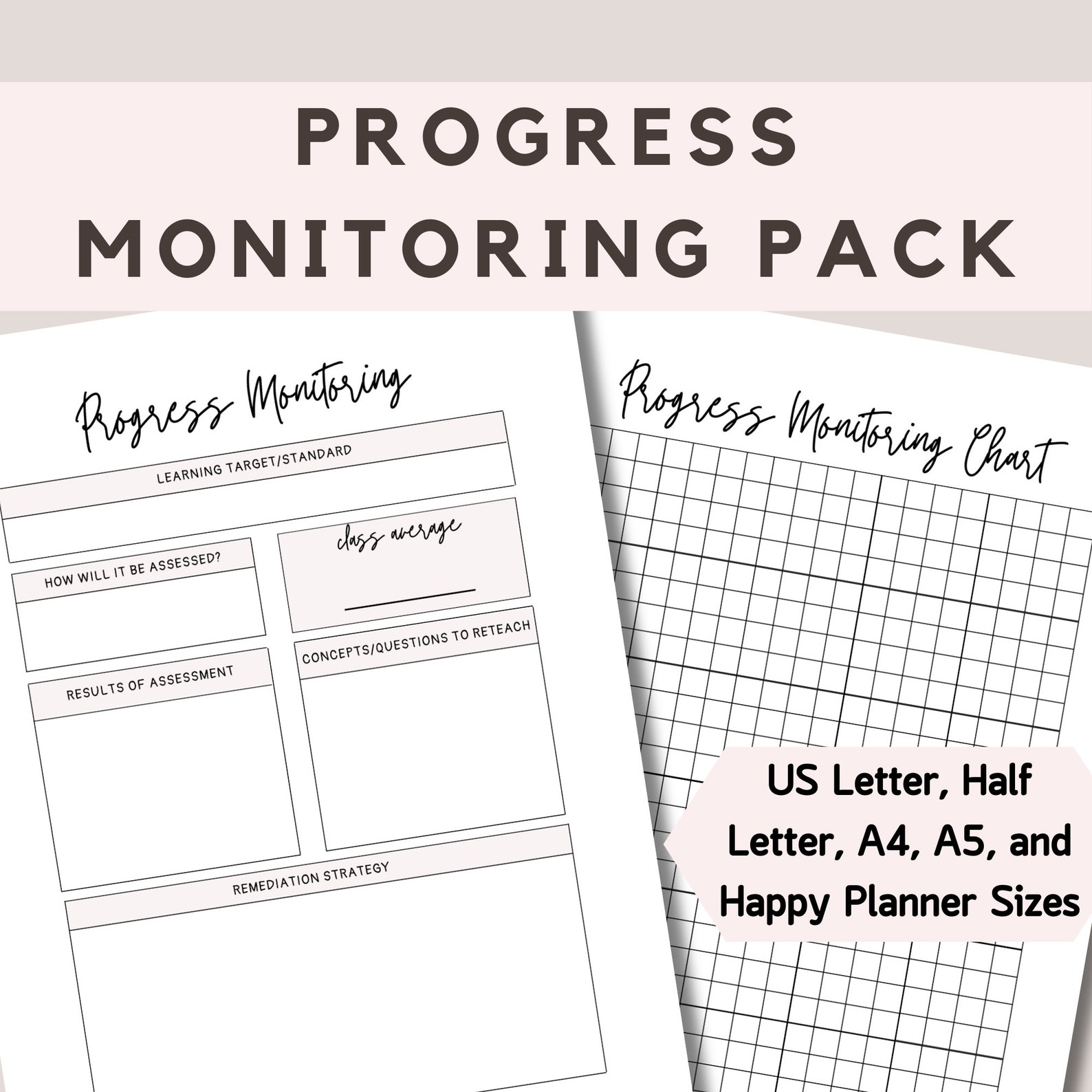 Progress Monitoring Pages, Printable Progress Monitoring, PDF Teacher ...