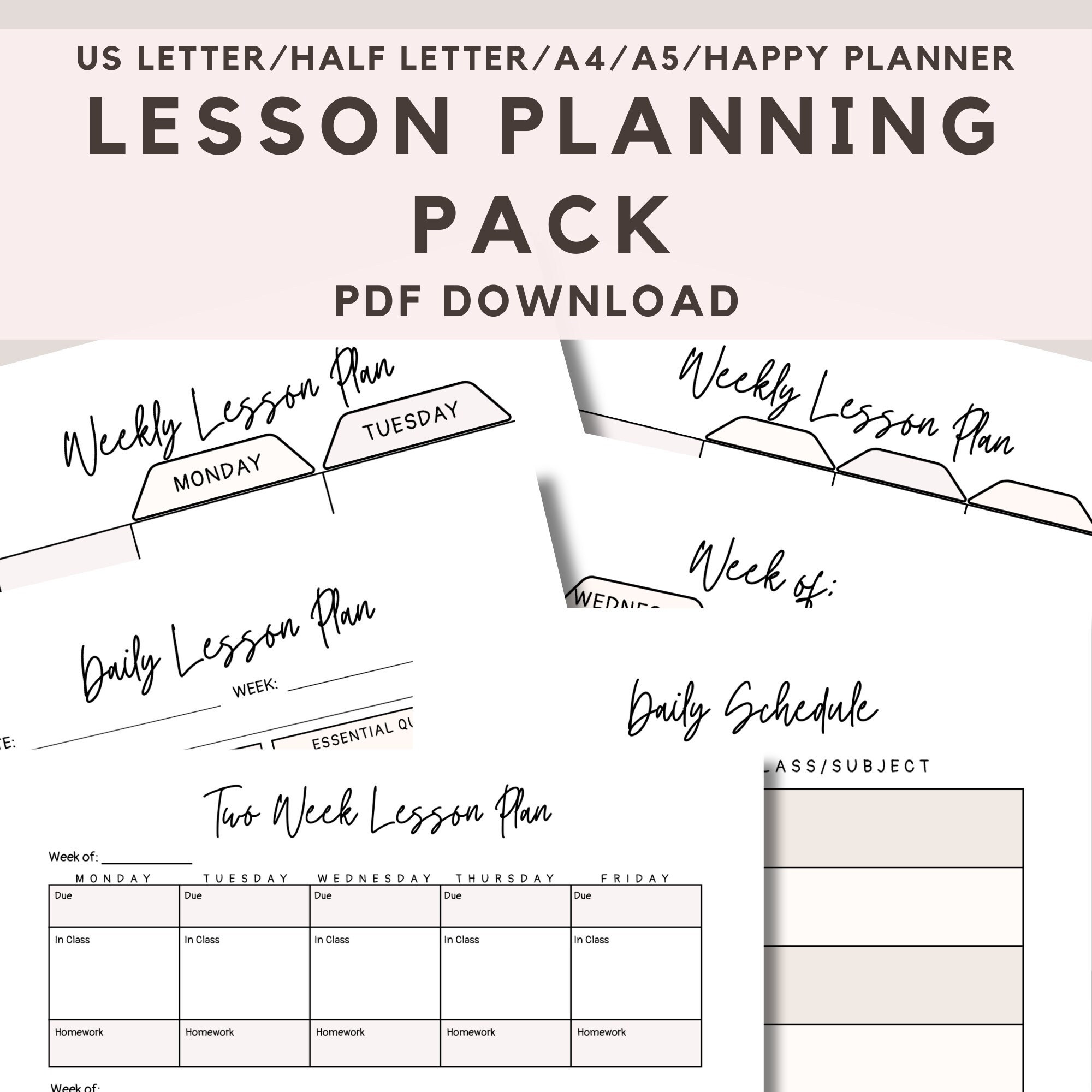 Lesson Plan Pages, Printable Planning Templates, PDF Teacher Planner ...