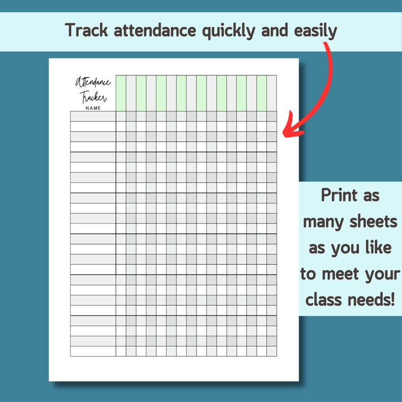 Attendance Tracker Pages, Printable Attendance Log, PDF Teacher Planner ...