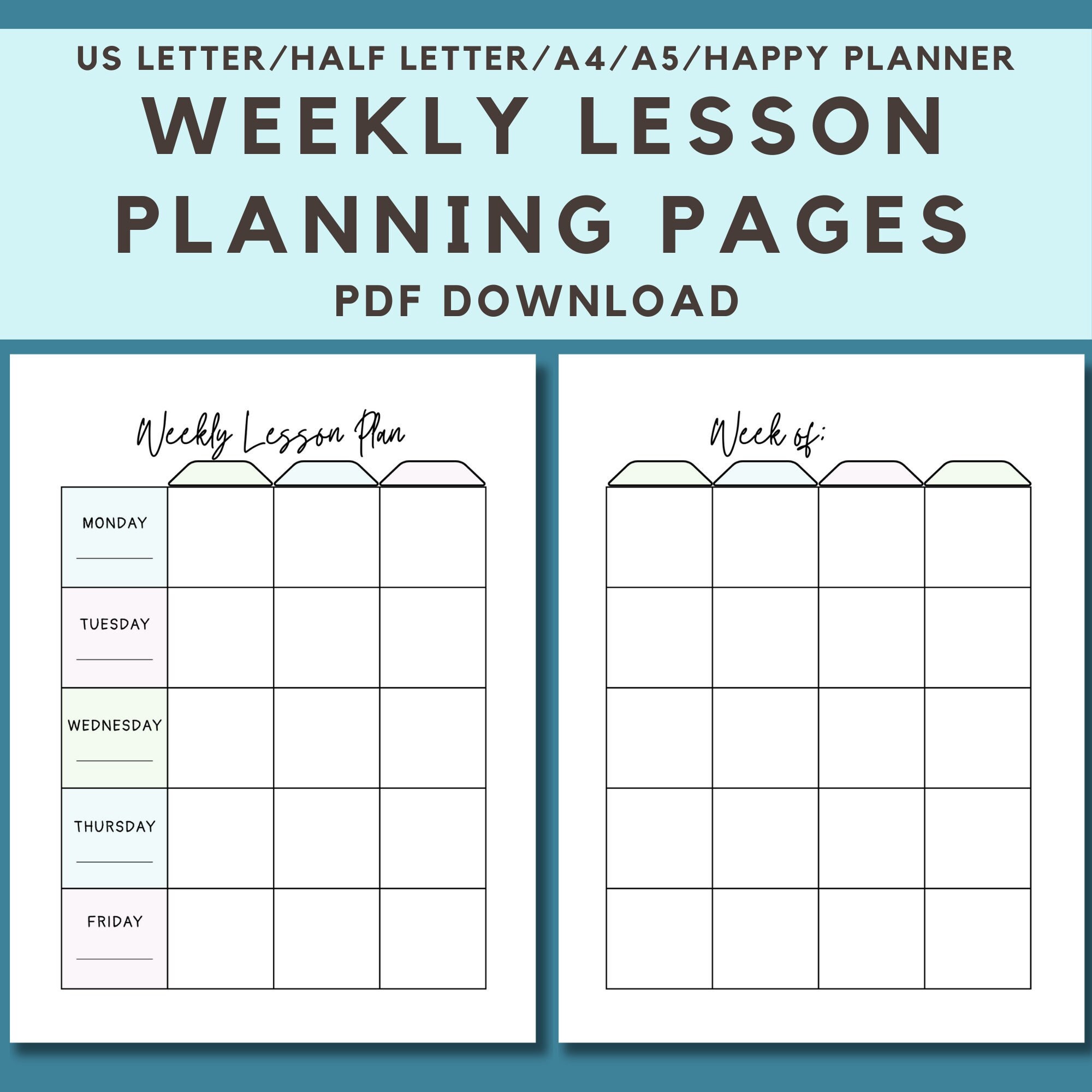 Weekly Teacher Planner, Printable Weekly Lesson Planner, PDF Teacher ...