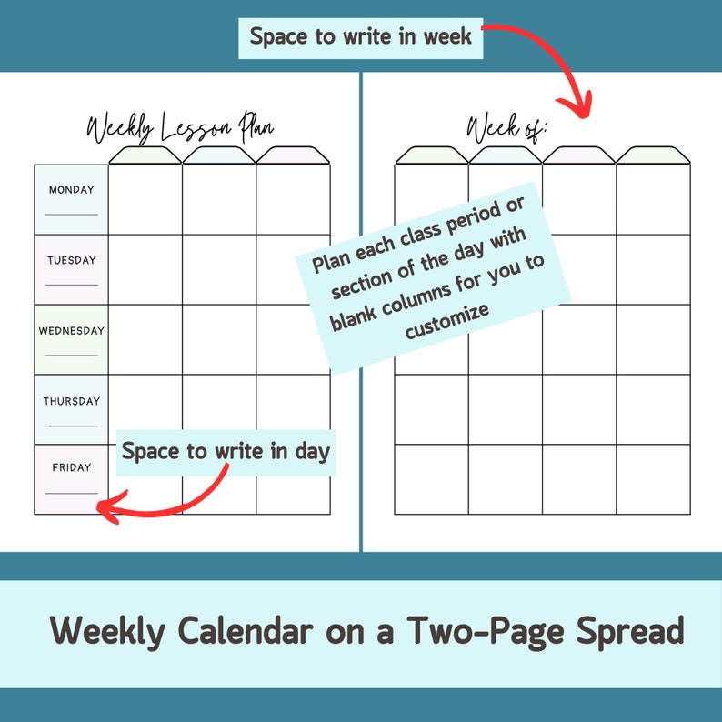 Weekly Teacher Planner, Printable Weekly Lesson Planner, PDF Teacher ...