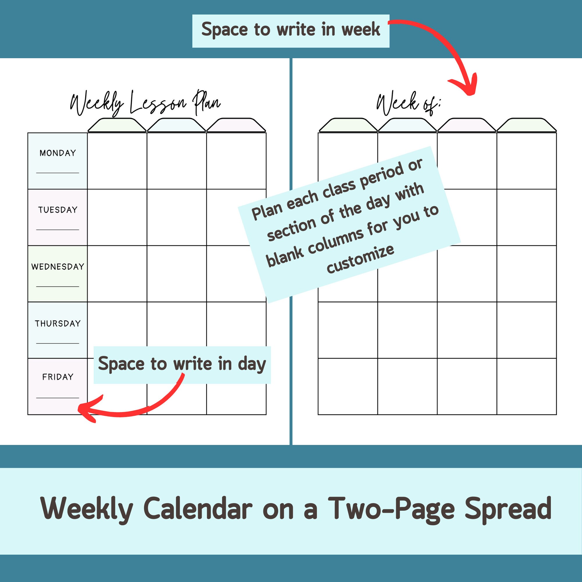 Weekly Teacher Planner, Printable Weekly Lesson Planner, PDF Teacher ...