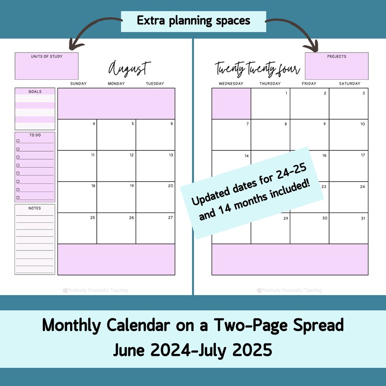 Teacher Calendar 2024-2025, Printable Teacher Calendar 24-25, PDF ...
