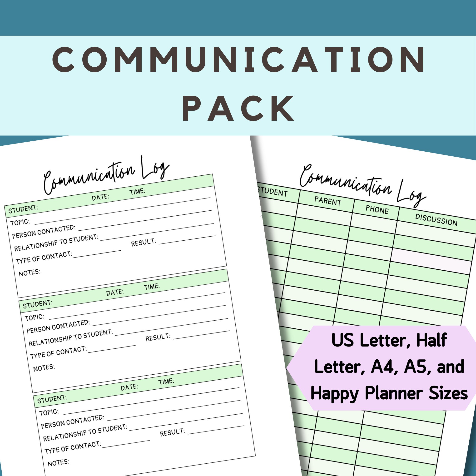 Communication Log Pages, Printable Communication Tracker, PDF Teacher ...