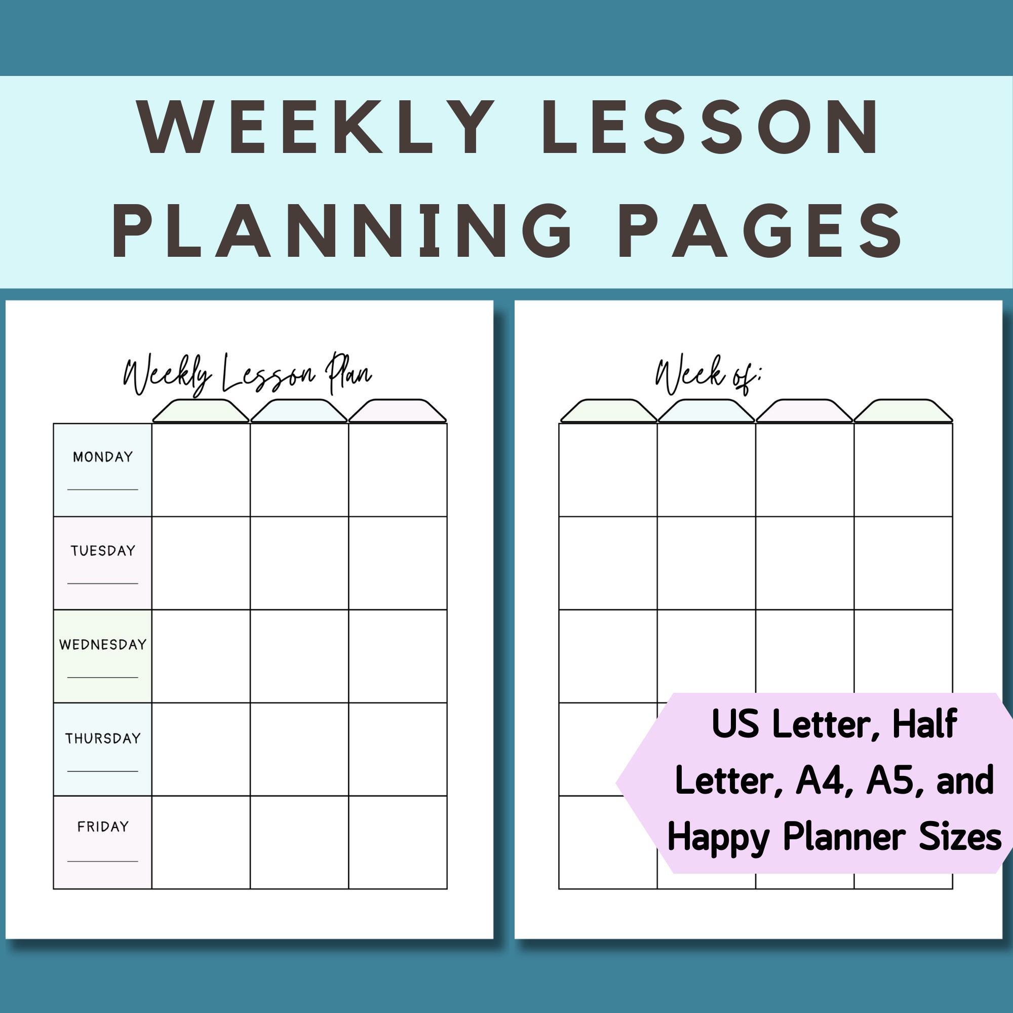 Weekly Teacher Planner, Printable Weekly Lesson Planner, PDF Teacher ...