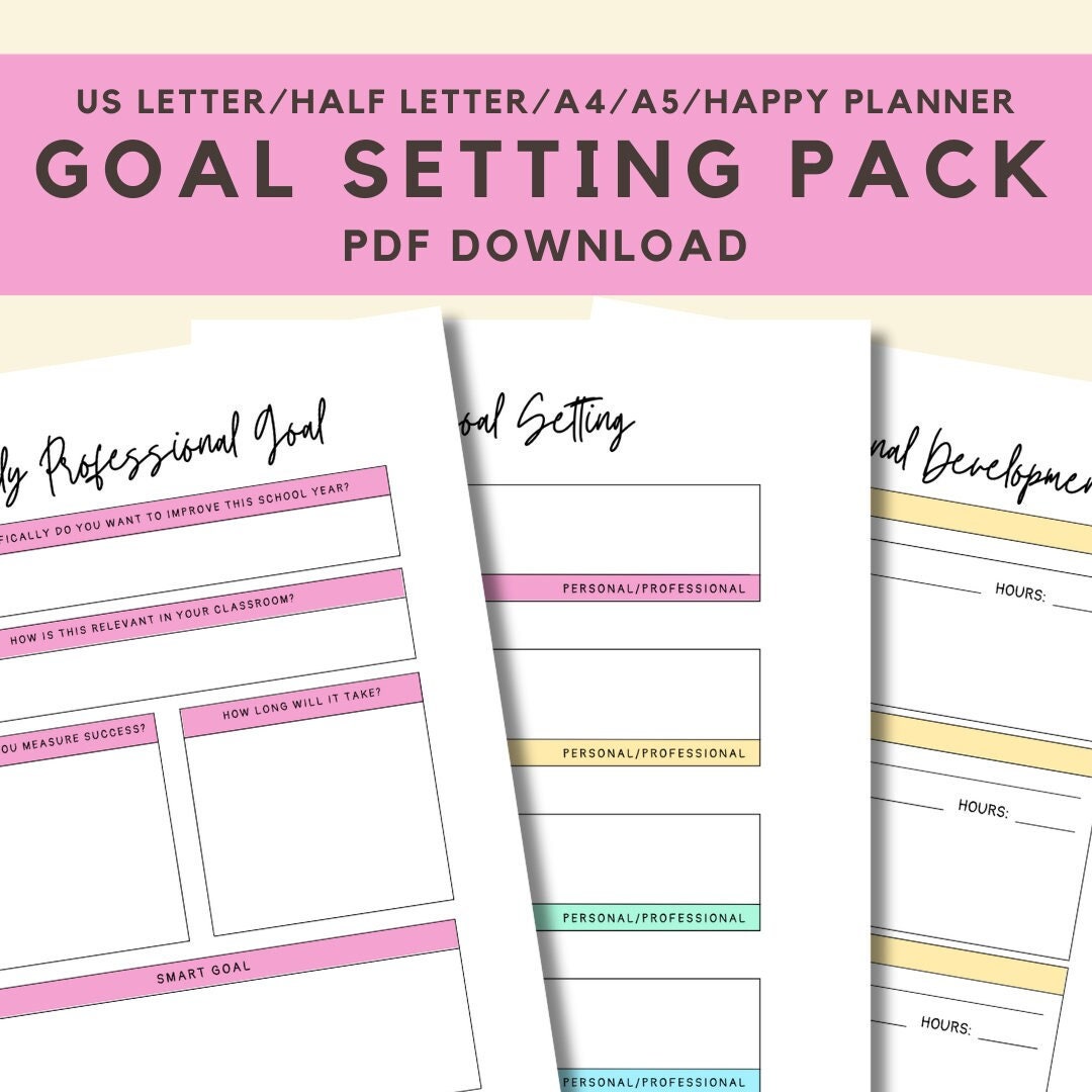 Goal Setting Pages, Printable Goal Setting Planner, PDF Teacher Planner ...