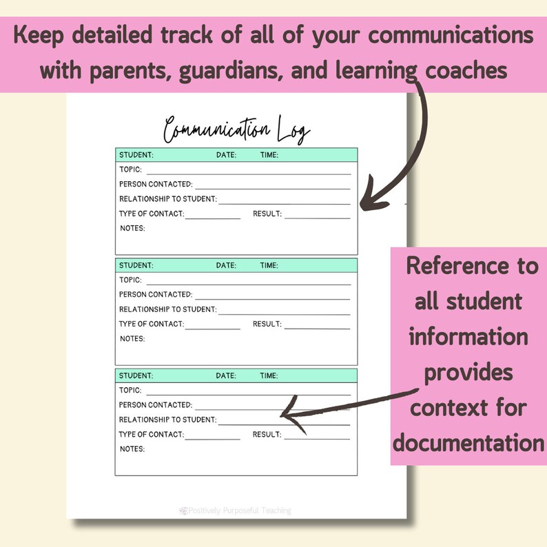 Communication Log Pages, Printable Communication Tracker, PDF Teacher ...