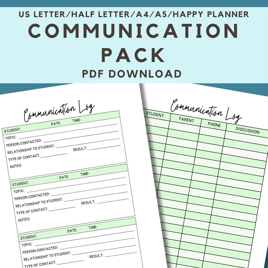 Communication Log Pages, Printable Communication Tracker, PDF Teacher ...