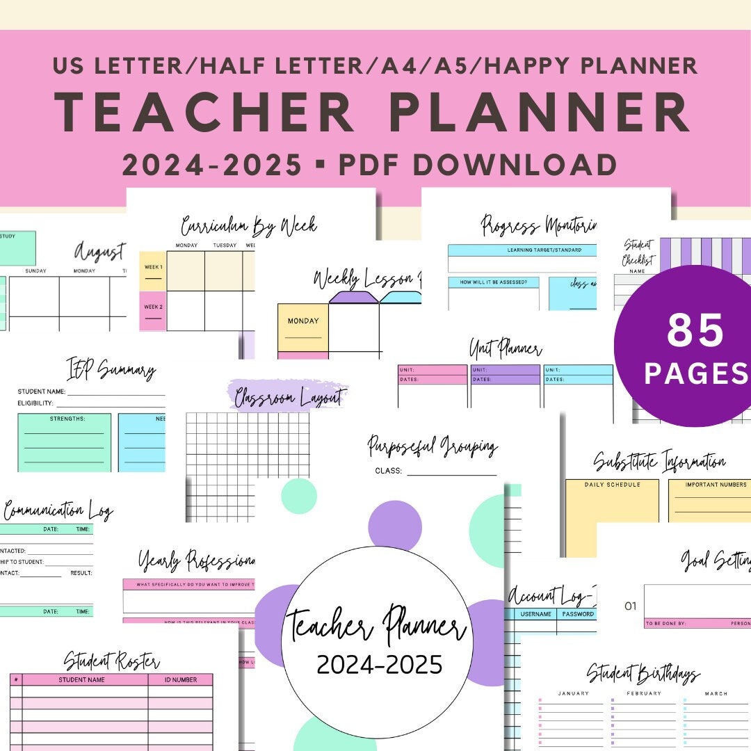 Teacher Planner 2024-2025, Printable Lesson Planner, PDF Teacher ...