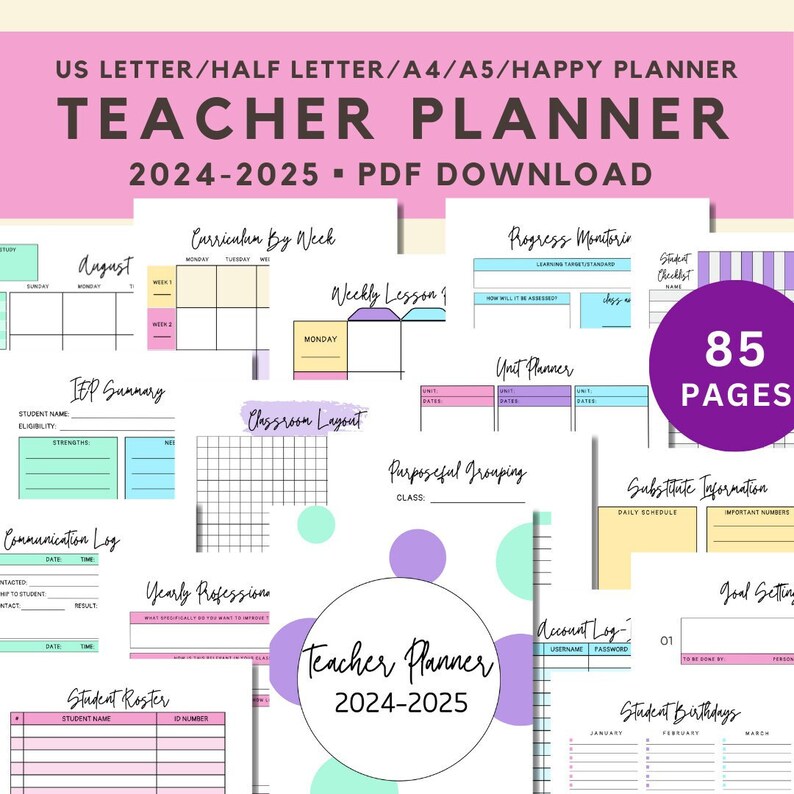 Teacher Planner 2024-2025, Printable Lesson Planner, PDF Teacher ...