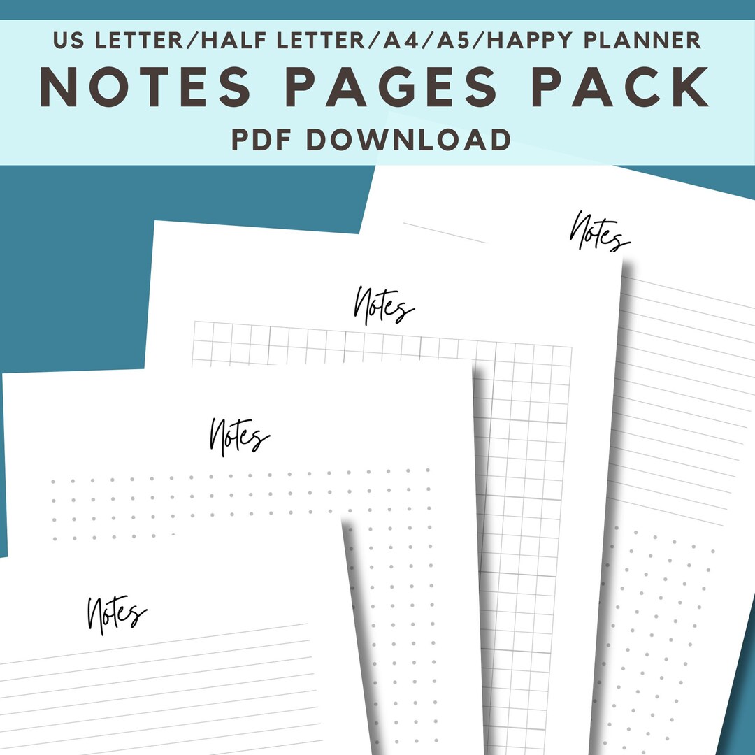 Notes Pages for Teacher Planner, Printable Notes Pages, PDF Teacher ...