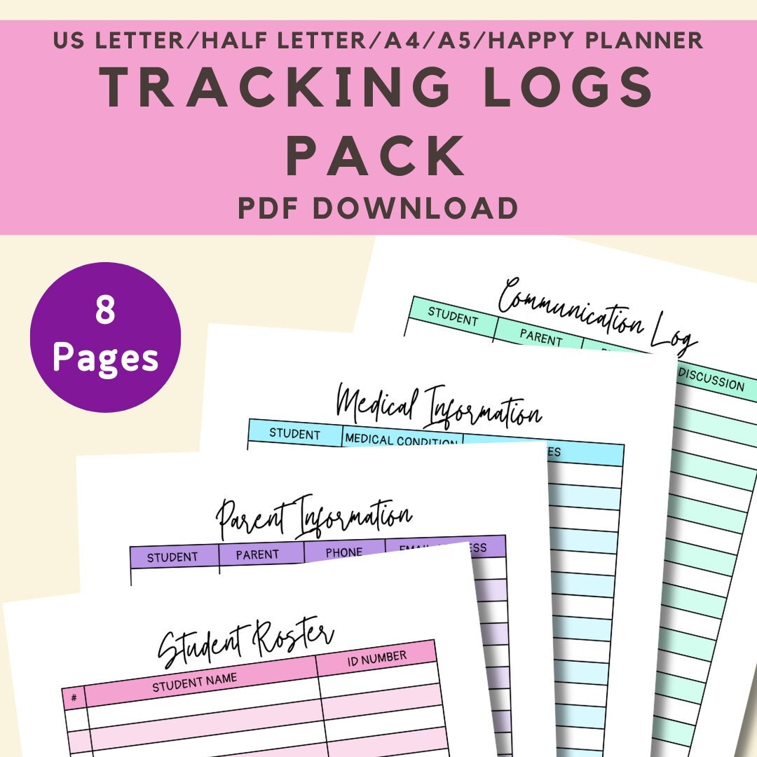 Tracking Log Pages, Printable Teacher Planner Trackers, PDF Teacher ...