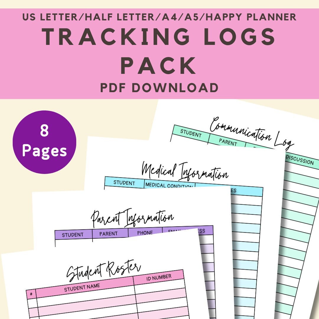Tracking Log Pages, Printable Teacher Planner Trackers, PDF Teacher ...
