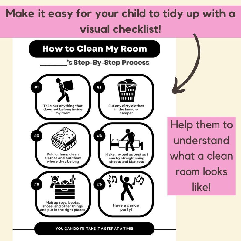Printable Kids Bedroom Cleaning Checklist, Visual Cleanup List for ...