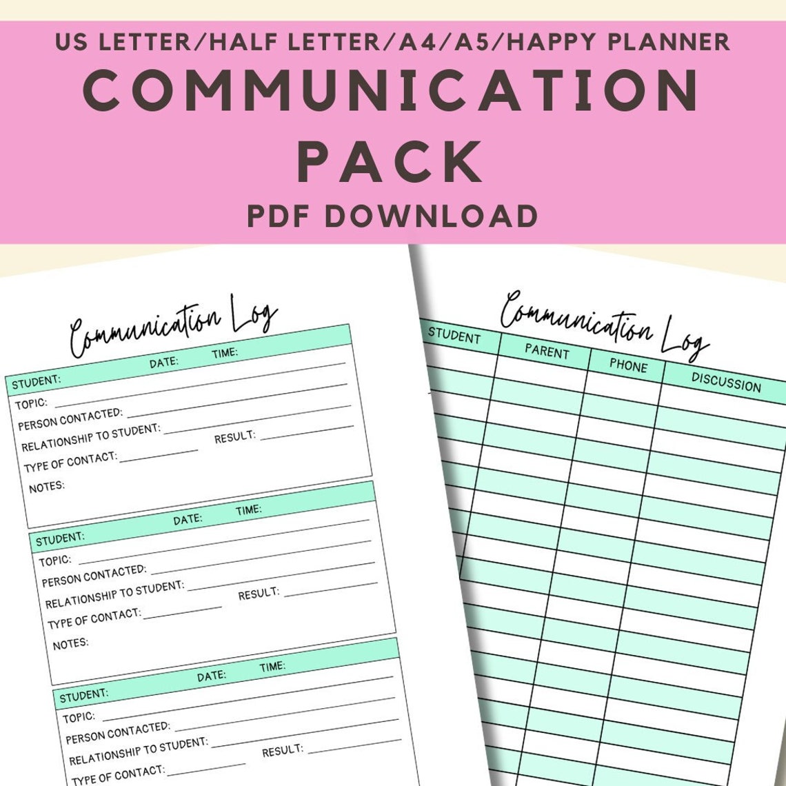 Communication Log Pages, Printable Communication Tracker, PDF Teacher ...