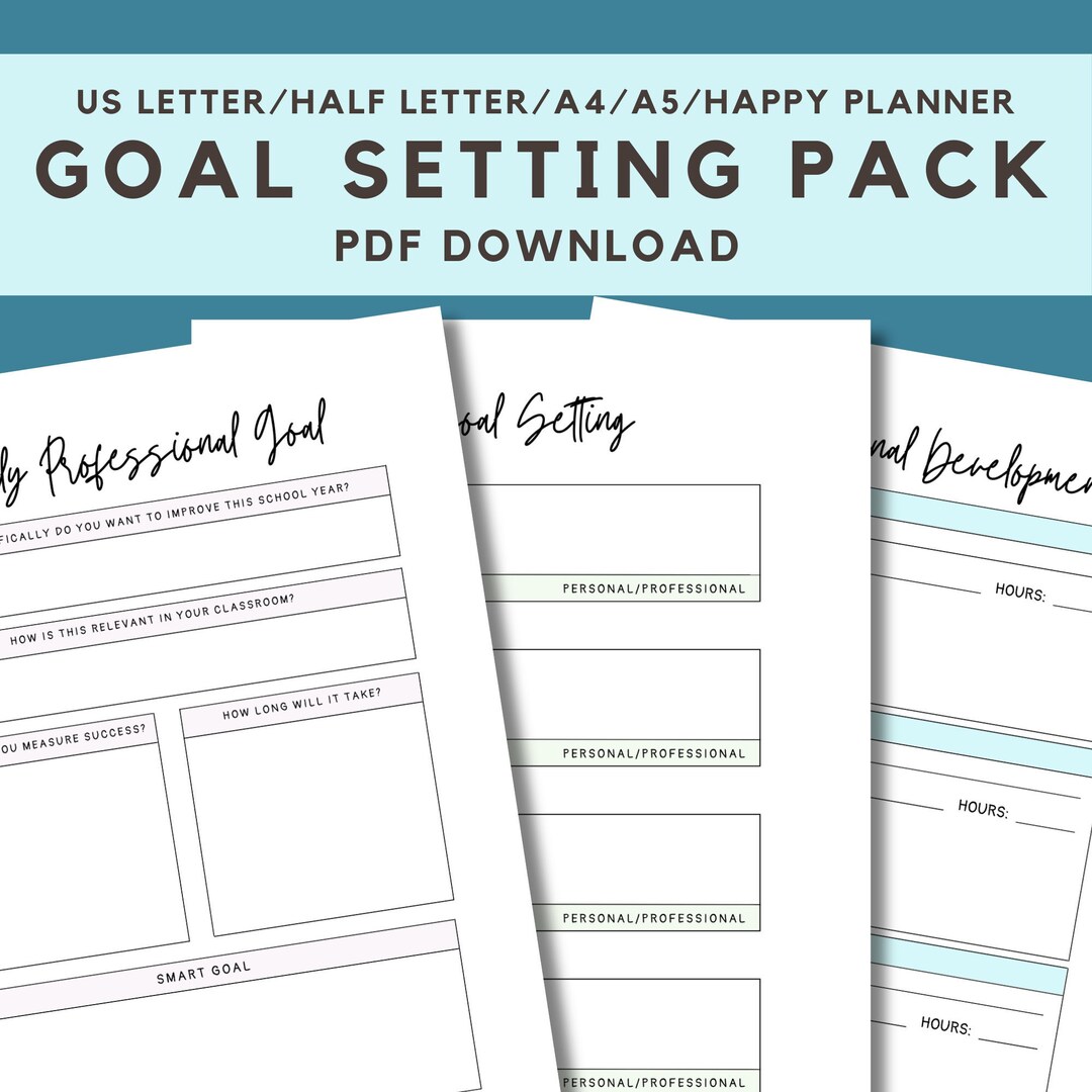 Goal Setting Pages, Printable Goal Setting Planner, PDF Teacher Planner ...