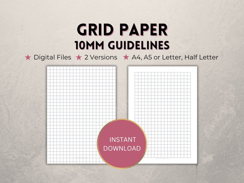 Printable Grid Paper, Light Grey 10mm/1cm Guidelines, Instant Download Graph Paper PDF, 2 ...