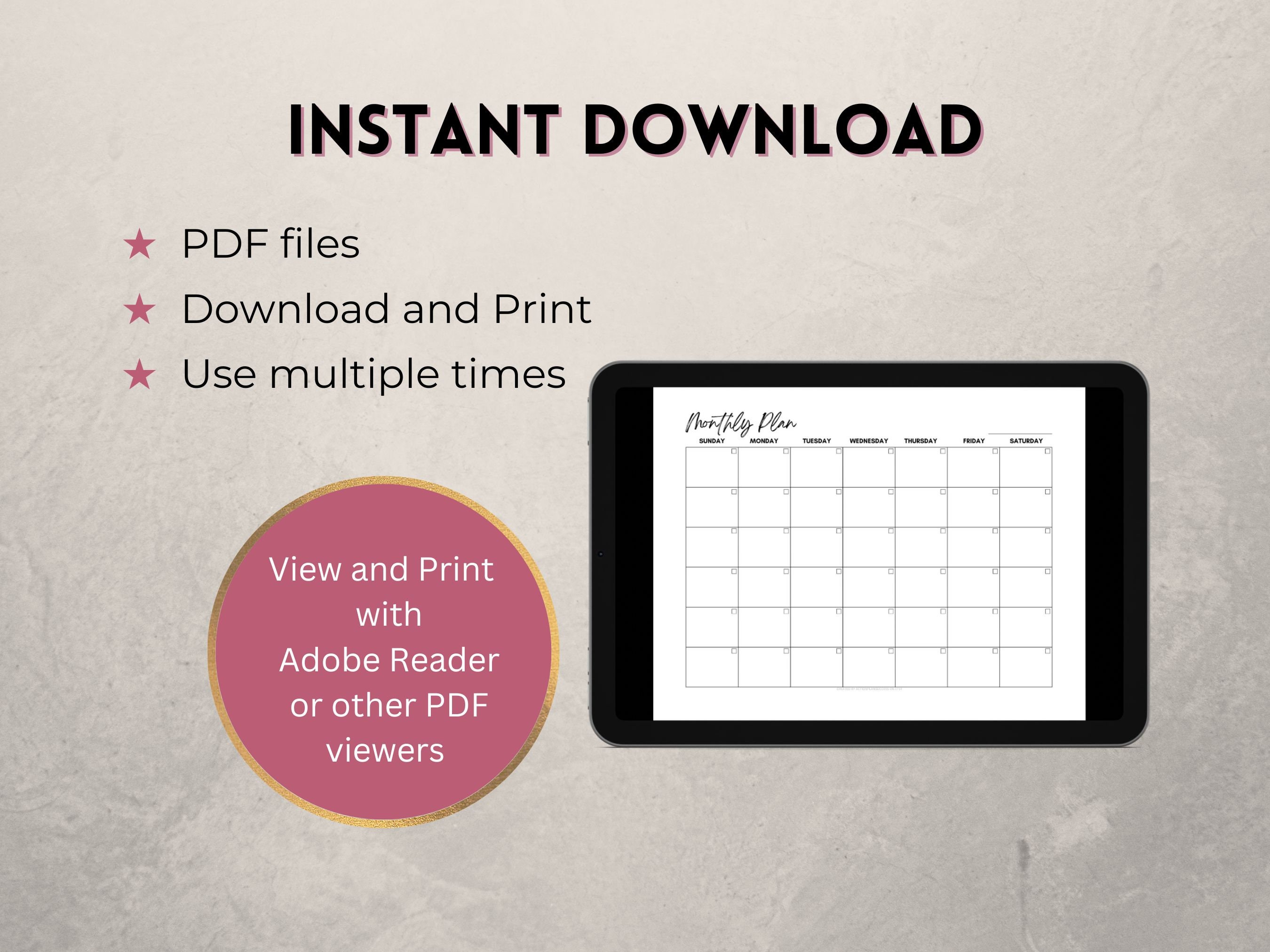 Monthly Blank Planner Printable, Landscape Undated Calendar Style ...