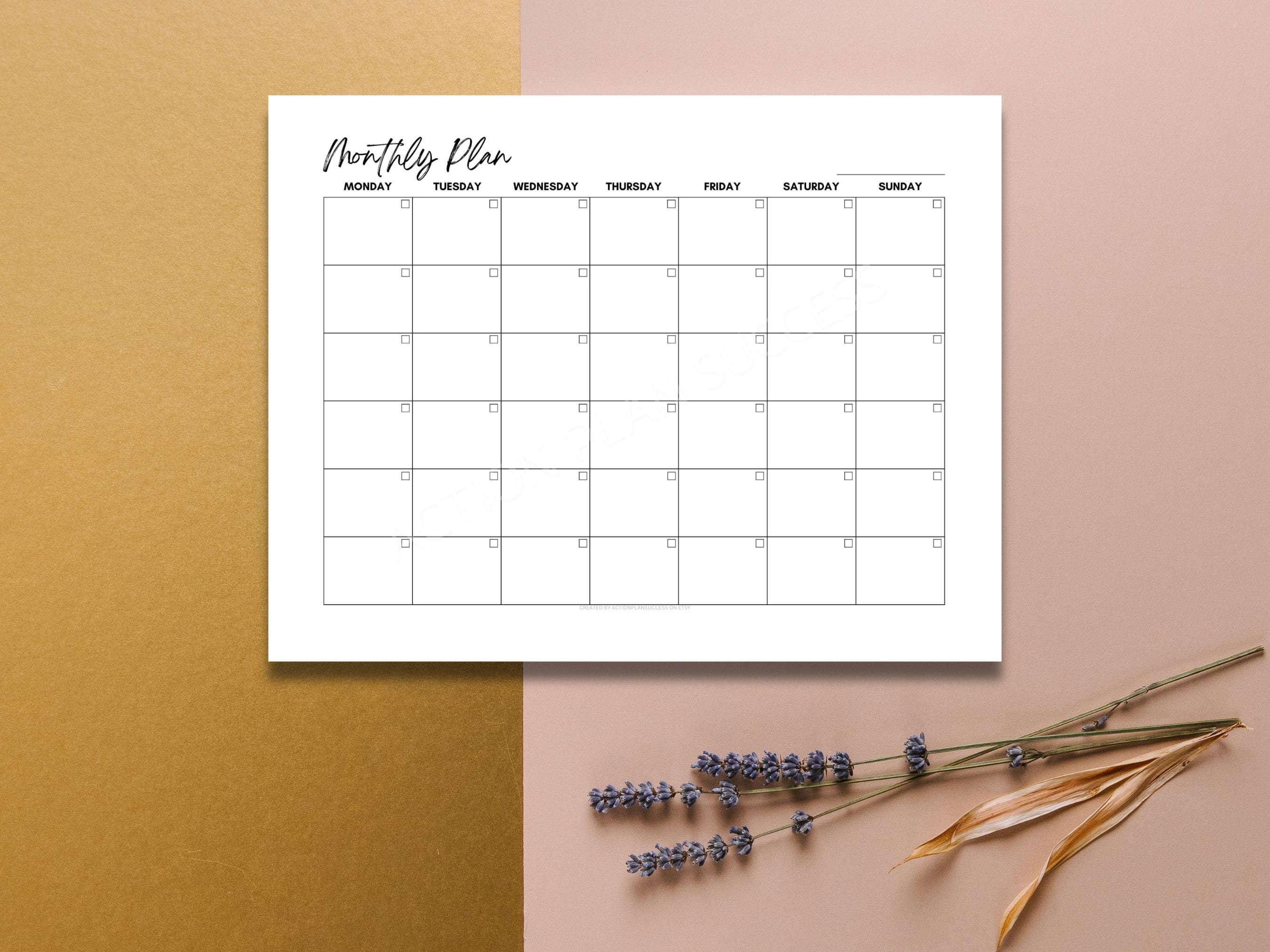 Monthly Blank Planner Printable, Landscape Undated Calendar Style ...