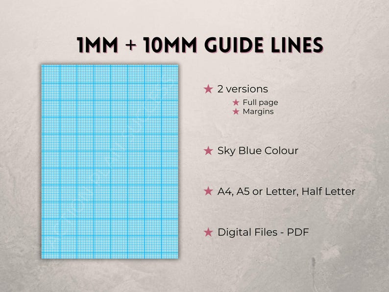 Printable Graph Paper, 1mm and 10mm/1cm, Sky Blue Guidelines Grid ...