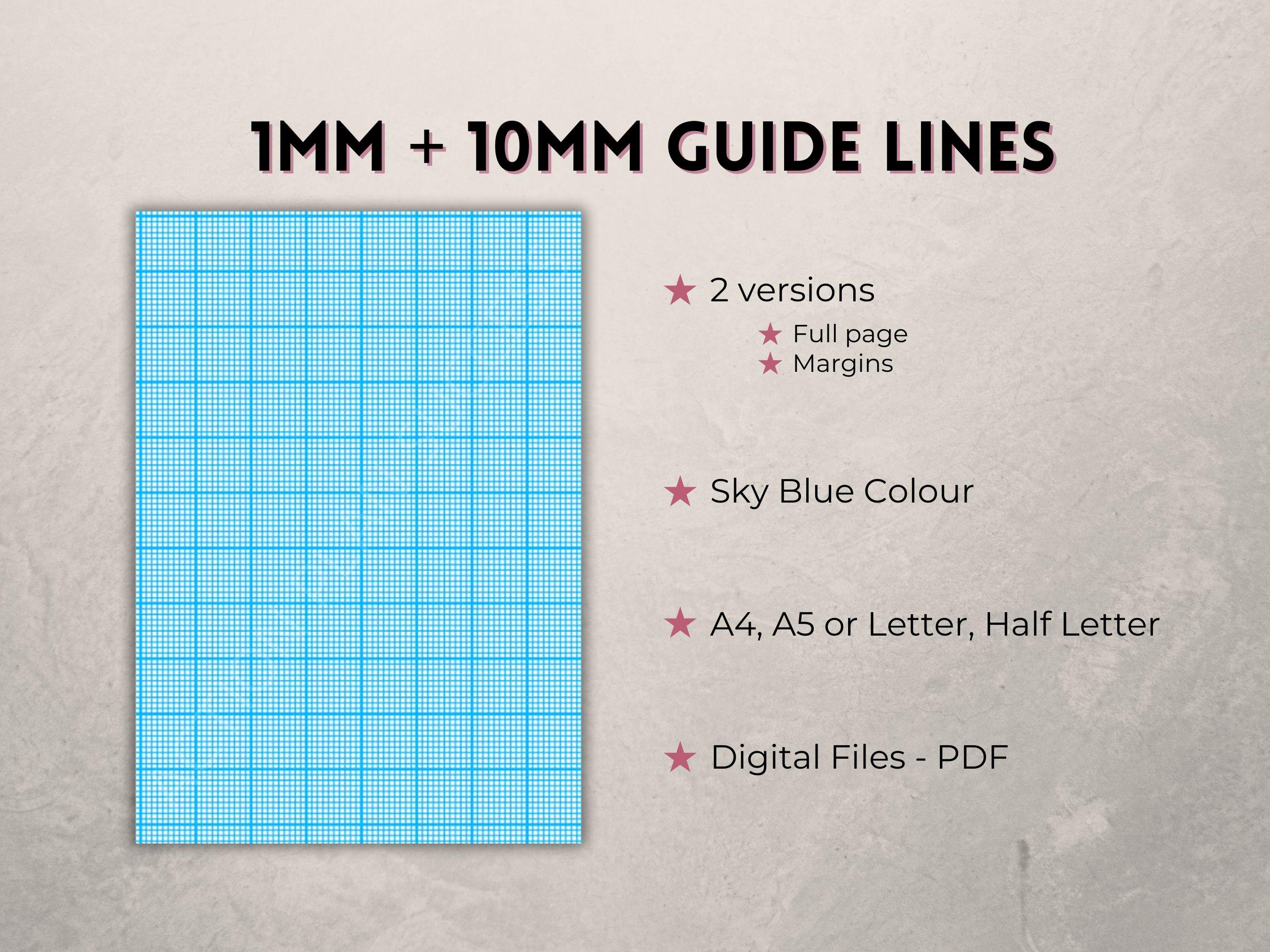 Printable Graph Paper, 1mm and 10mm/1cm, Sky Blue Guidelines Grid ...