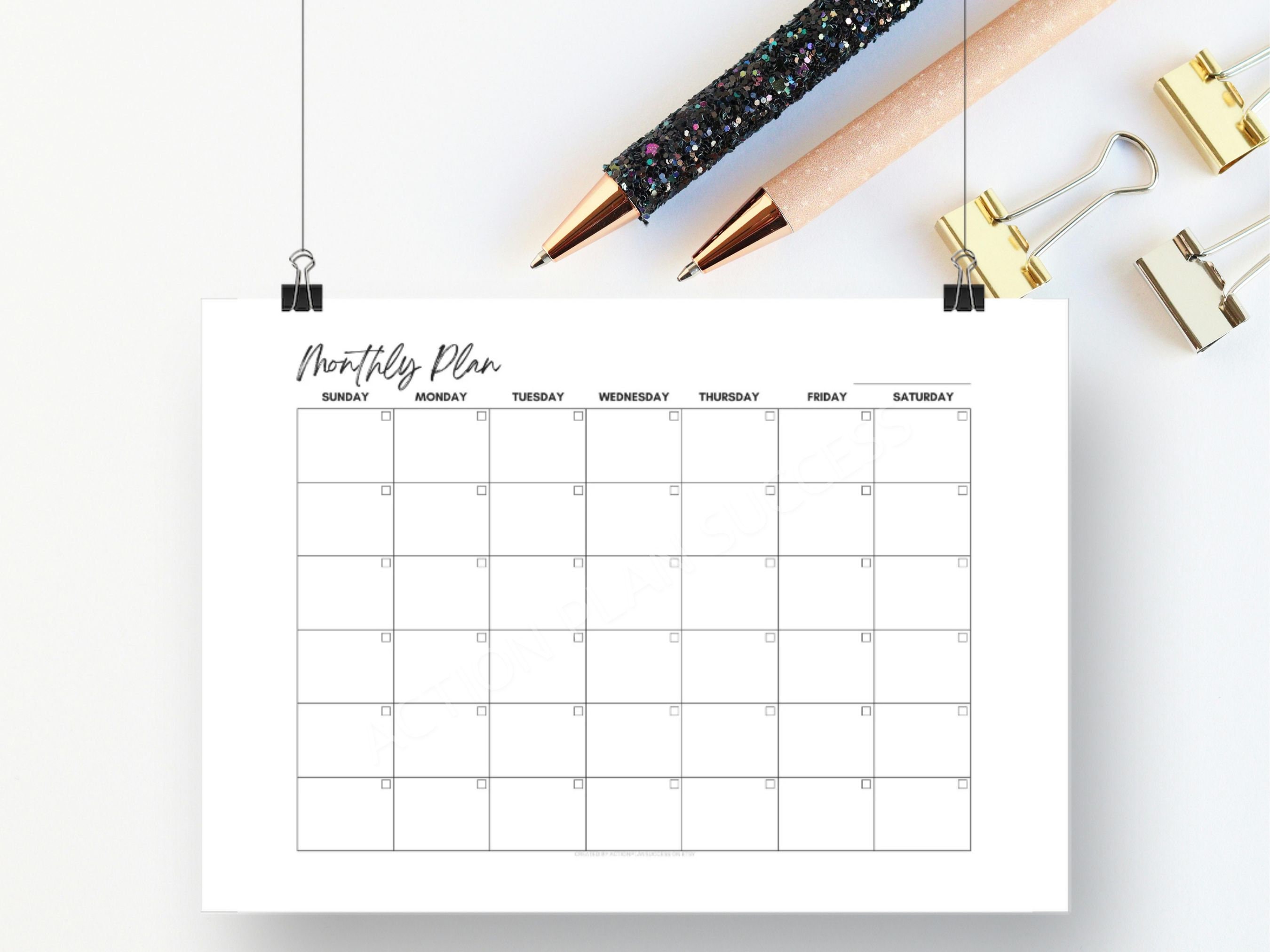Monthly Blank Planner Printable, Landscape Undated Calendar Style ...