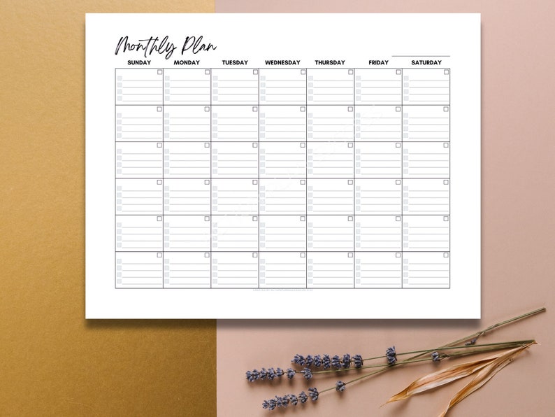 Monthly Planner Printable Landscape, Undated Month Organiser, Sunday ...