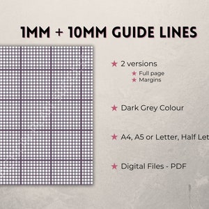 Printable Graph Paper, 1mm and 10mm/1cm Grey Guideline Grid Template, Full Page/margins, Digital ...