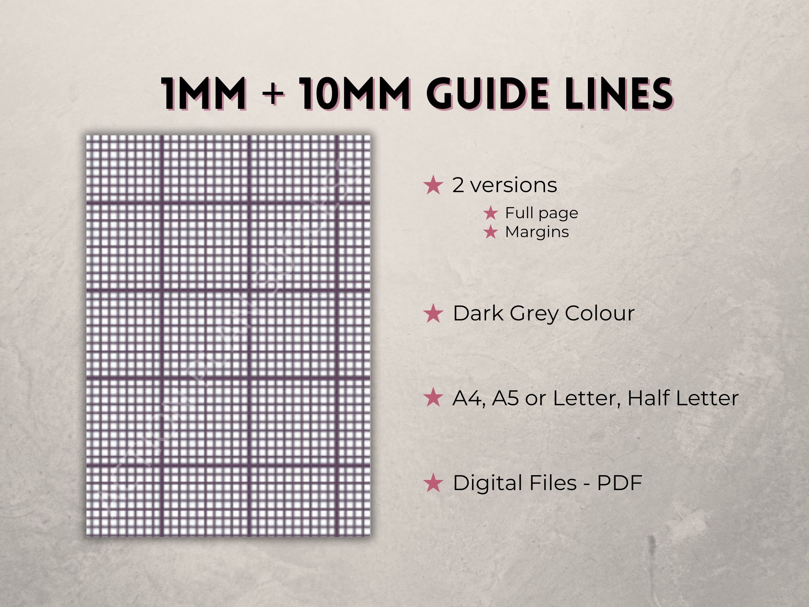 Printable Graph Paper, 1mm and 10mm/1cm Grey Guideline Grid Template, Full Page/margins, Digital ...