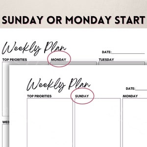 Weekly Planner Printable, Week at a Glance Organiser, Minimalist Agenda ...