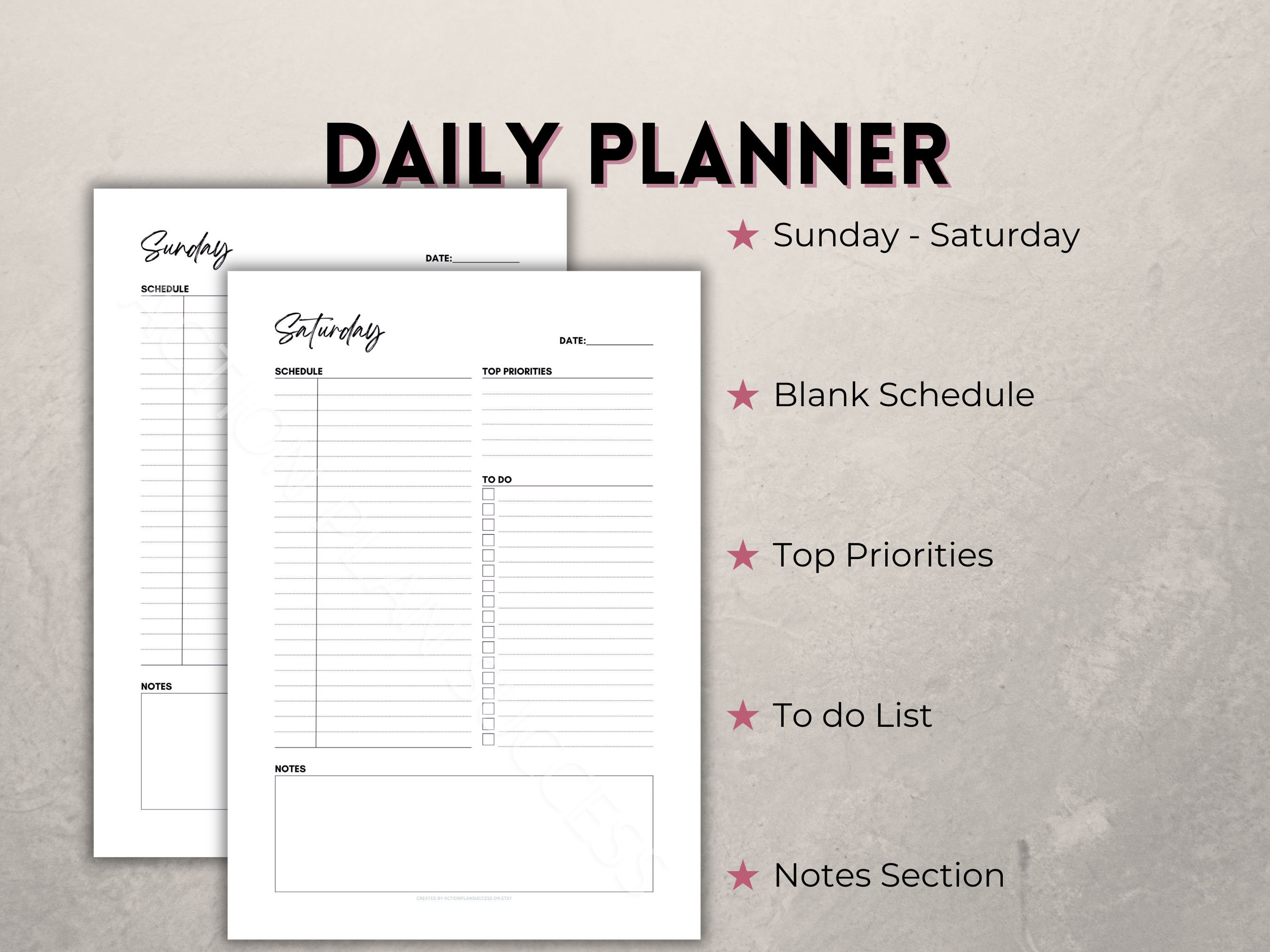 Daily Planner Printable, 7 Days a Week Sun-sat, Blank Schedule, Diary ...