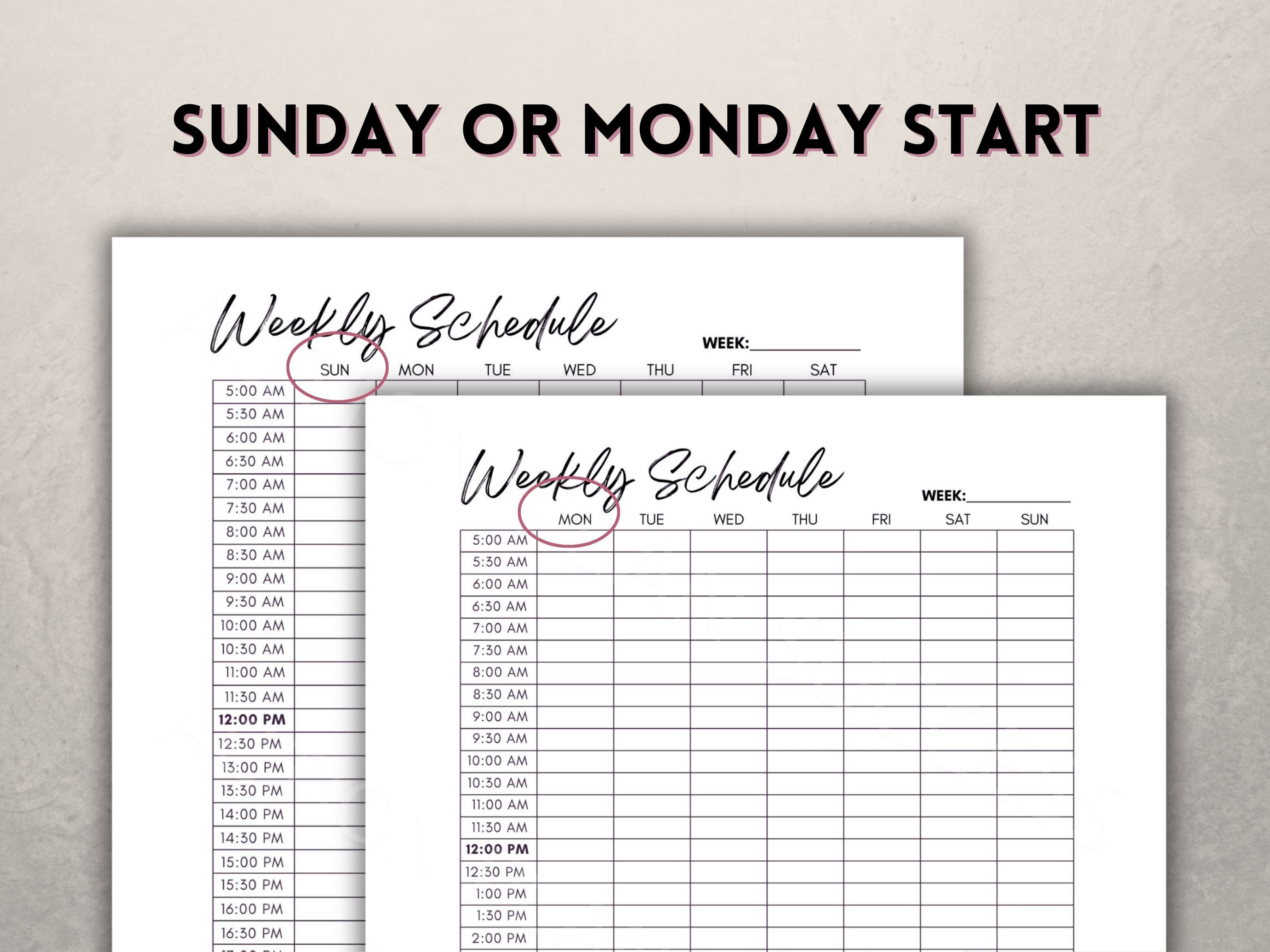 Printable Weekly Schedule 30min Interval, Digital Week at a Glance ...
